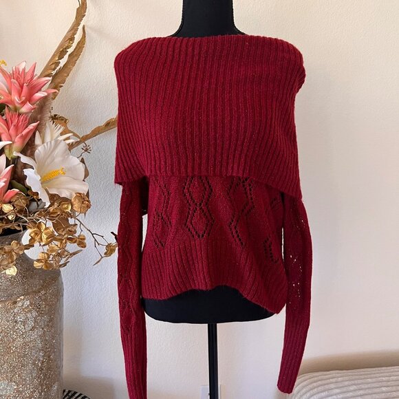 Apt. 9 | Sweaters | Burgundy Off The Shoulder Knit Glitter Thread ...